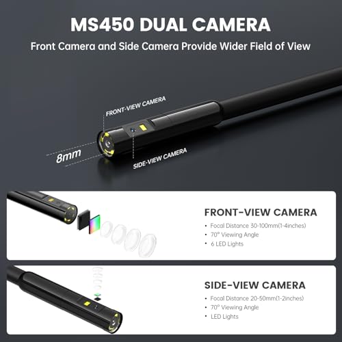 Dual Lens Borescope Inspection Camera with Light, Teslong Endoscope with IPS Screen, 1080P HD Waterproof Mechanic Scope Camera with Flexible Cable, Fiber Optic for Automotive/Sewer/Drain Pipe-16.5FT