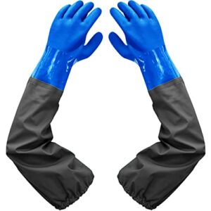 haiou long rubber gloves elbow length chemical resistant gloves with cotton lining waterproof gloves, 25 inches, large