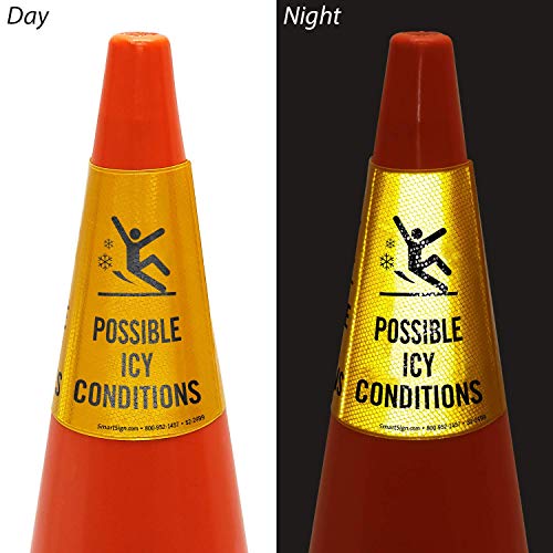 SmartSign “Possible Icy Conditions” Bright Reflective Cone Message Sleeve, [Cone Not Included]