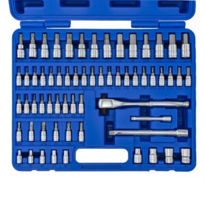 neiko 01145a master combination bit socket set, 45 piece master socket bit set, sae & mm, 1/4" and 3/8” drive, torx, hex, external torx, screwdriver, s2 steel bits, cr-v steel, allen wrench socket set