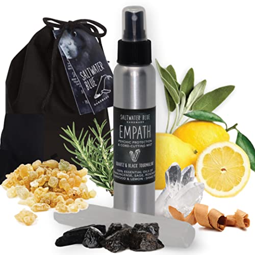 Empath Shielding Smudge Kit • Spiritual Gifts for Women • Reiki Supplies • Witchy Gifts • Spirtual Things • Protection from Evil • 4 oz • Selenite Wand Incl. • Sage Spray for Cleansing Negative Energy