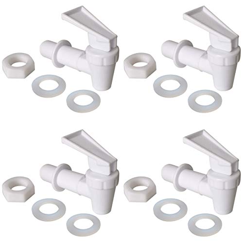 Replacement Cooler Faucet 4 White Water Dispenser Tap Set. BPA Free Plastic Spigot.