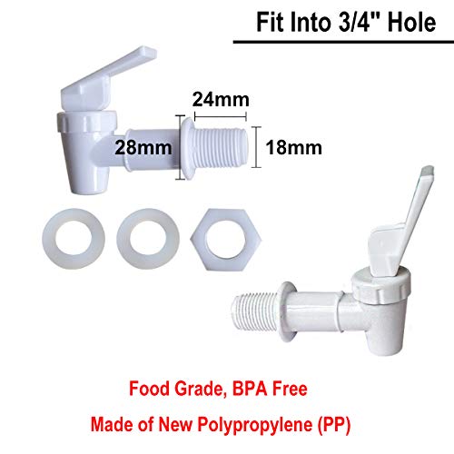 Replacement Cooler Faucet 4 White Water Dispenser Tap Set. BPA Free Plastic Spigot.