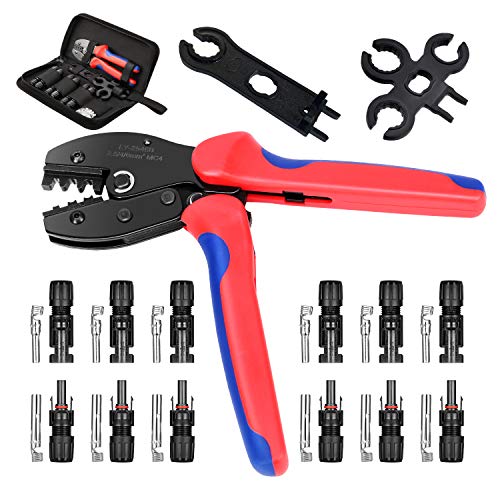 Kohree Solar Crimping Tool Cable Connector, with 6pcs Male Female Solar Connector + 2 Pcs Spanners Wrench + 1 Pcs Wire Crimper + 1 Pcs Tool Kit for 2.5/4/6mm² Solar PV Wire