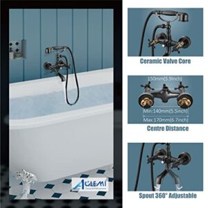 Aolemi Bathtub Faucet with Hand Shower Oil Rubbed Bronze Wall Mount Tub Spout Double Cross Handle Mixer Tap Victoria Vintage Telephone Shape Shower Set