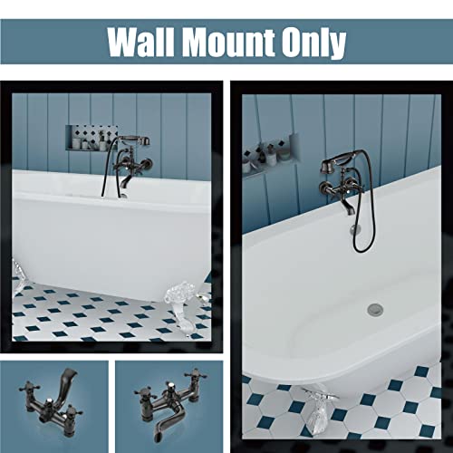 Aolemi Bathtub Faucet with Hand Shower Oil Rubbed Bronze Wall Mount Tub Spout Double Cross Handle Mixer Tap Victoria Vintage Telephone Shape Shower Set