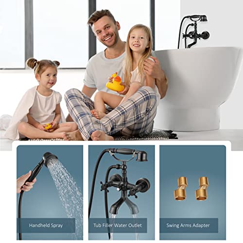 Aolemi Bathtub Faucet with Hand Shower Oil Rubbed Bronze Wall Mount Tub Spout Double Cross Handle Mixer Tap Victoria Vintage Telephone Shape Shower Set