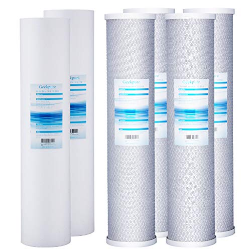 Geekpure 20-Inch Whole House Replacement Water Filter Cartridges PP Sediment and Block Carbon Filters-4.5 Inch x 20 Inch -5 Micron (Pack of 6)