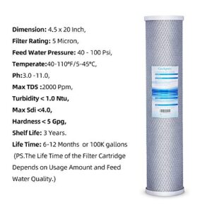 Geekpure 20-Inch Whole House Replacement Water Filter Cartridges PP Sediment and Block Carbon Filters-4.5 Inch x 20 Inch -5 Micron (Pack of 6)