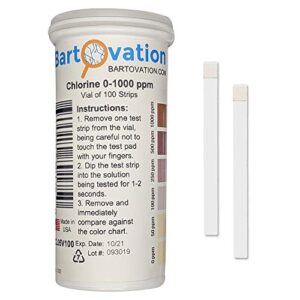 free chlorine/bleach test strips, 0-1000 ppm [vial of 100 strips]