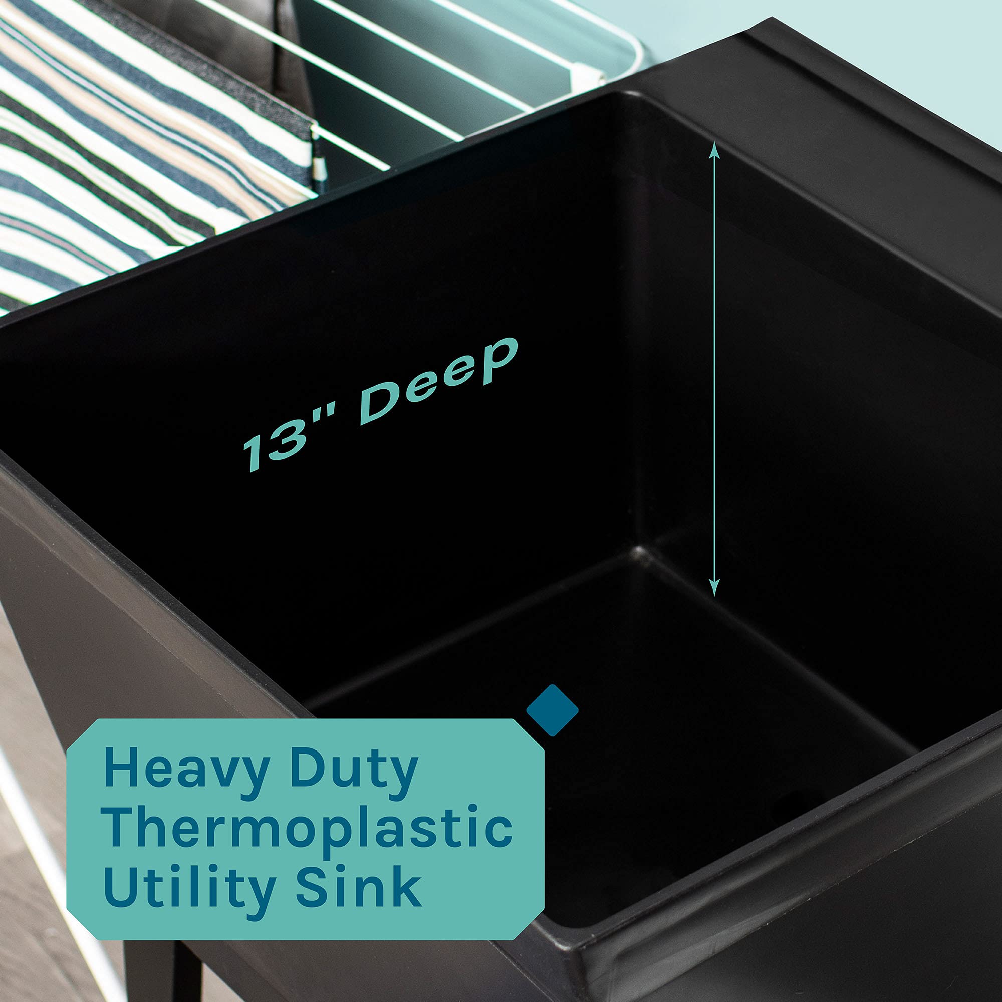 19 Gallon Utility Sink Laundry Tub by JS Jackson Supplies with Adjustable Metal Legs, Ideal for Laundry room, Basement, or Garage Workshop. Heavy Duty Shop Sink. No Faucet Included (Black)