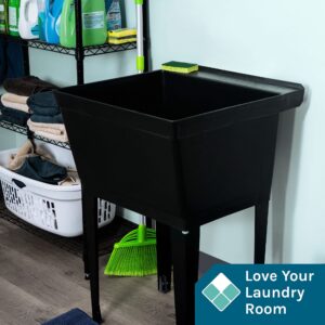 19 Gallon Utility Sink Laundry Tub by JS Jackson Supplies with Adjustable Metal Legs, Ideal for Laundry room, Basement, or Garage Workshop. Heavy Duty Shop Sink. No Faucet Included (Black)