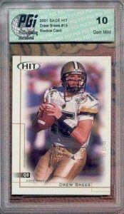 drew brees 2001 sage hit rookie card chargers pgi 10! - football slabbed rookie cards