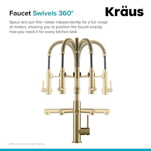 Kraus KPF-1603BGMB Artec Pro 2-Function Commercial Style Pre-Rinse Kitchen Faucet with Pull-Down Spring Spout and Pot Filler, Brushed Gold/Matte Black