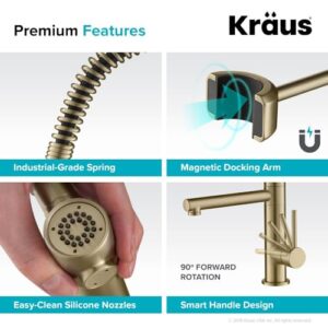 Kraus KPF-1603BGMB Artec Pro 2-Function Commercial Style Pre-Rinse Kitchen Faucet with Pull-Down Spring Spout and Pot Filler, Brushed Gold/Matte Black