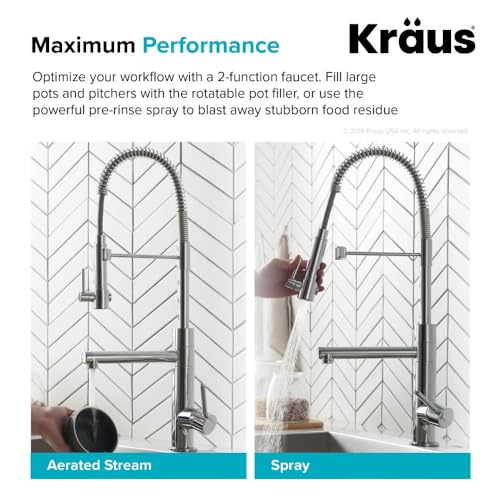 Kraus KPF-1603BGMB Artec Pro 2-Function Commercial Style Pre-Rinse Kitchen Faucet with Pull-Down Spring Spout and Pot Filler, Brushed Gold/Matte Black