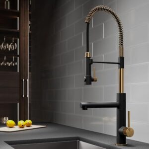 Kraus KPF-1603BGMB Artec Pro 2-Function Commercial Style Pre-Rinse Kitchen Faucet with Pull-Down Spring Spout and Pot Filler, Brushed Gold/Matte Black