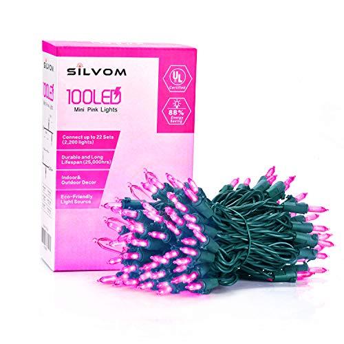 Silvom Pink Christmas Lights, 33ft 100 LED Xmas Christmas Lights, 120V UL Certified LED String Lights for Halloween, Christmas Tree, Wedding, Party, Patio, Holiday, Home Indoor & Outdoor Decoration