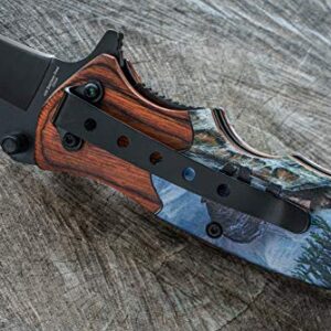 SE Spring Assisted Drop Point Folding Knife with Bear Design - KFD20018-4