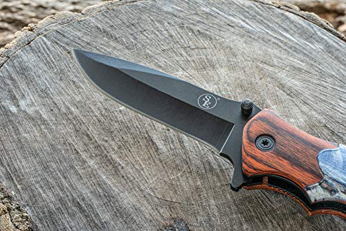 SE Spring Assisted Drop Point Folding Knife with Bear Design - KFD20018-4