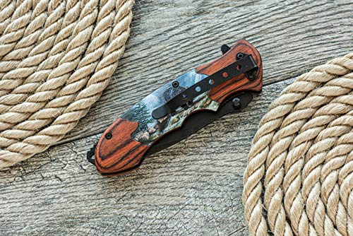 SE Spring Assisted Drop Point Folding Knife with Bear Design - KFD20018-4