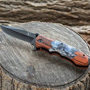 SE Spring Assisted Drop Point Folding Knife with Bear Design - KFD20018-4