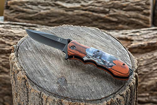 SE Spring Assisted Drop Point Folding Knife with Bear Design - KFD20018-4