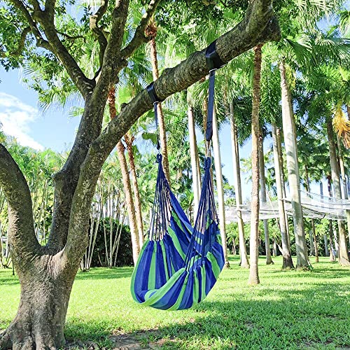 QF Hammock Chair Swing Hanging with 2 Cushions, Seat Cotton for Patio, Porch, Bedroom, Backyard, Indoor or Outdoor - Support 330lbs (Blue)