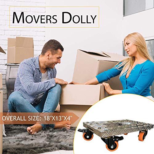 Movers Dolly- Heavy Duty Furniture Dolly Trolley Cart | 18''x12'' Aluminum Frame with 3'' TPU Professional Casters with Brake Option