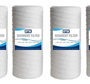 IPW Industries Inc. Whole House Sediment Water Filter - 5 Micron String Wound Filter - Full Flow Filter 10" x 4.5" Filtration Systems (4 Pack of Filters)