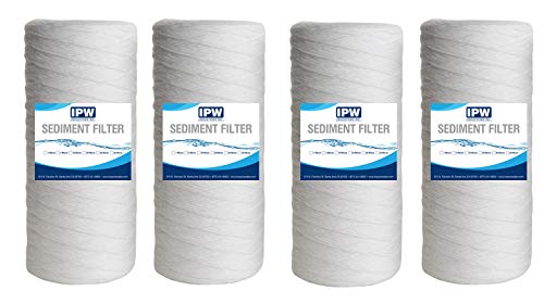 IPW Industries Inc. Whole House Sediment Water Filter - 5 Micron String Wound Filter - Full Flow Filter 10" x 4.5" Filtration Systems (4 Pack of Filters)