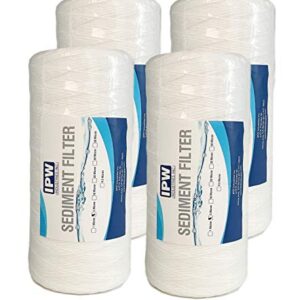 IPW Industries Inc. Whole House Sediment Water Filter - 5 Micron String Wound Filter - Full Flow Filter 10" x 4.5" Filtration Systems (4 Pack of Filters)