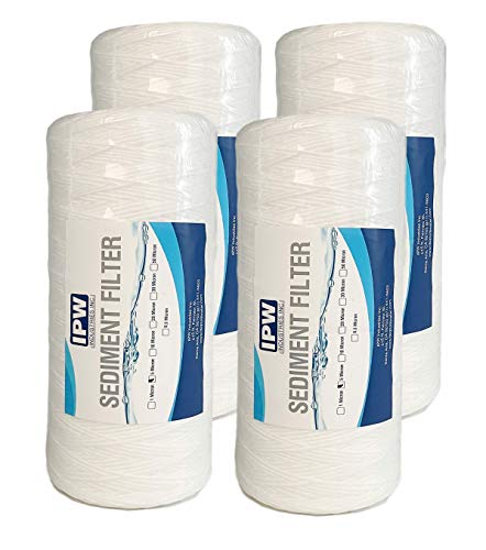 IPW Industries Inc. Whole House Sediment Water Filter - 5 Micron String Wound Filter - Full Flow Filter 10" x 4.5" Filtration Systems (4 Pack of Filters)