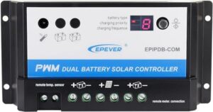 evpever 20a solar charge controller 12v/24v auto working dual battery solar panel charge controller pwm 20amp intelligent solar panel batteries regulator for motorhome, caravan, boat