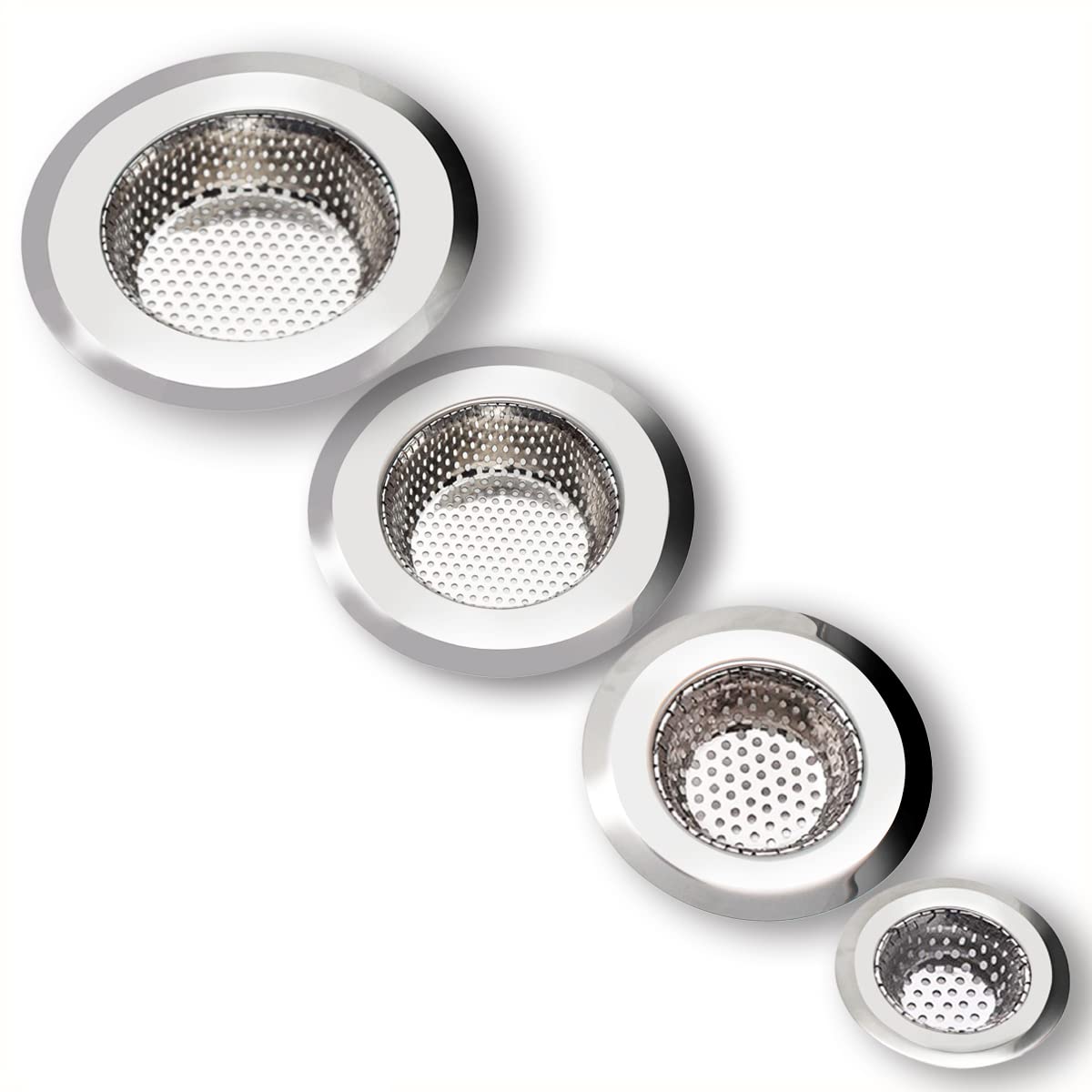 Drain Hair Catcher, 4 Pack, Shower Drain Cover for Bathtub, Kitchen Sink Strainer, Stainless Steel Bathroom Sink, Different Sizes from 2.1" to 4.5"