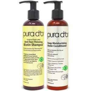 pura d'or anti-thinning biotin shampoo and conditioner natural earthy scent,clinically tested proven results,dht blocker thickening products for women & men,original gold label hair care set 8oz x2