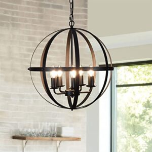 DLLT Pendant Light Metal, 5-Light Globe Pendant Lighting, Adjustable Hanging Ceiling Chandelier Light Flush Mount for Kitchen, Dining Room, Living Room, Hallway, Bedroom, Entryway, E12-Matte Black