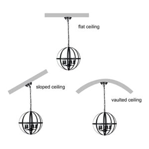 DLLT Pendant Light Metal, 5-Light Globe Pendant Lighting, Adjustable Hanging Ceiling Chandelier Light Flush Mount for Kitchen, Dining Room, Living Room, Hallway, Bedroom, Entryway, E12-Matte Black