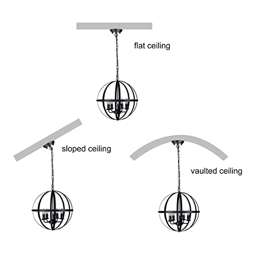 DLLT Pendant Light Metal, 5-Light Globe Pendant Lighting, Adjustable Hanging Ceiling Chandelier Light Flush Mount for Kitchen, Dining Room, Living Room, Hallway, Bedroom, Entryway, E12-Matte Black