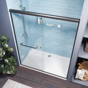 SUNNY SHOWER Semi-Frameless Shower Doors with 1/4 in. Clear Glass, 58.5 in.- 60 in. W x 72 in. H, Black Hardware Double Sliding Glass Shower Enclosure