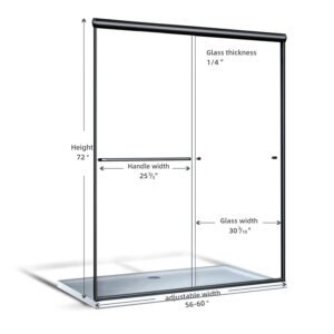 SUNNY SHOWER Semi-Frameless Shower Doors with 1/4 in. Clear Glass, 58.5 in.- 60 in. W x 72 in. H, Black Hardware Double Sliding Glass Shower Enclosure