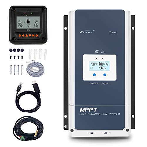 EPEVER 100A MPPT Solar Charge Controller 12V/24V/36V/48V Auto Max 150V Input Negative Ground Solar Panel Charge Regulator with MT50 Remote Meter Temperature Sensor RTS & PC Communication Cable RS485