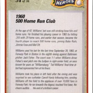 1992 Upper Deck Williams Heroes #34 Ted Williams MLB Baseball Trading Card