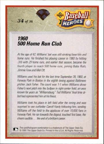 1992 Upper Deck Williams Heroes #34 Ted Williams MLB Baseball Trading Card