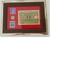 1939 Various Mint Marks WW2 Rare German 1 Rp Coin with Stamps & 1 Mark Bill in Disp Frame 1pf Seller Perfect Uncirculated