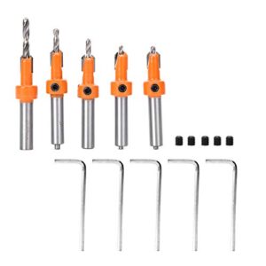 5 Pcs Countersink Drill Bits Set Wood Hole Drill Bit Woodworking Holes Screw Drilling Self Taping Drill Bit Carpentry Tool with Hex Key Wrenches for DIY Home Building Engineering