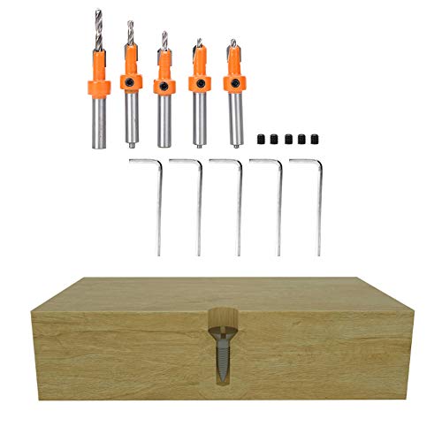 5 Pcs Countersink Drill Bits Set Wood Hole Drill Bit Woodworking Holes Screw Drilling Self Taping Drill Bit Carpentry Tool with Hex Key Wrenches for DIY Home Building Engineering