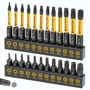 torx bit set, amartisan 24-piece security and tamper resistant star bits set s2 steel, 1" and 2.3" long t5 - t40