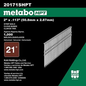 Metabo HPT Framing Nails | 2 In. x 0.113 | 21 Degree | Full Round Head | Hot Dipped Galvanized | Ring Shank | 1,000 Count | 20171SHPT