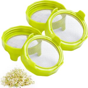 sprouting lids, plastic sprout lid with stainless steel screen for wide mouth mason jars, germination kit sprouter sprout maker with stand water tray grow bean sprouts, broccoli seeds, alfalfa, salad